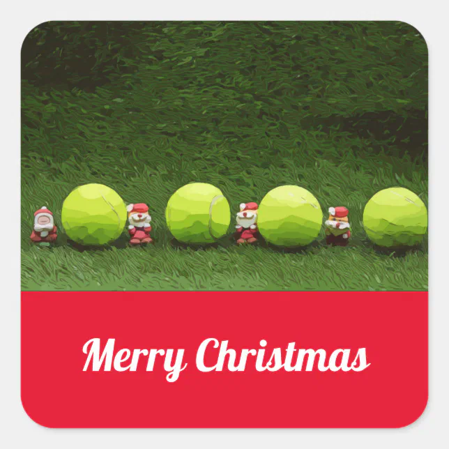 Tennis Christmas with Santa Claus Square Sticker | Zazzle