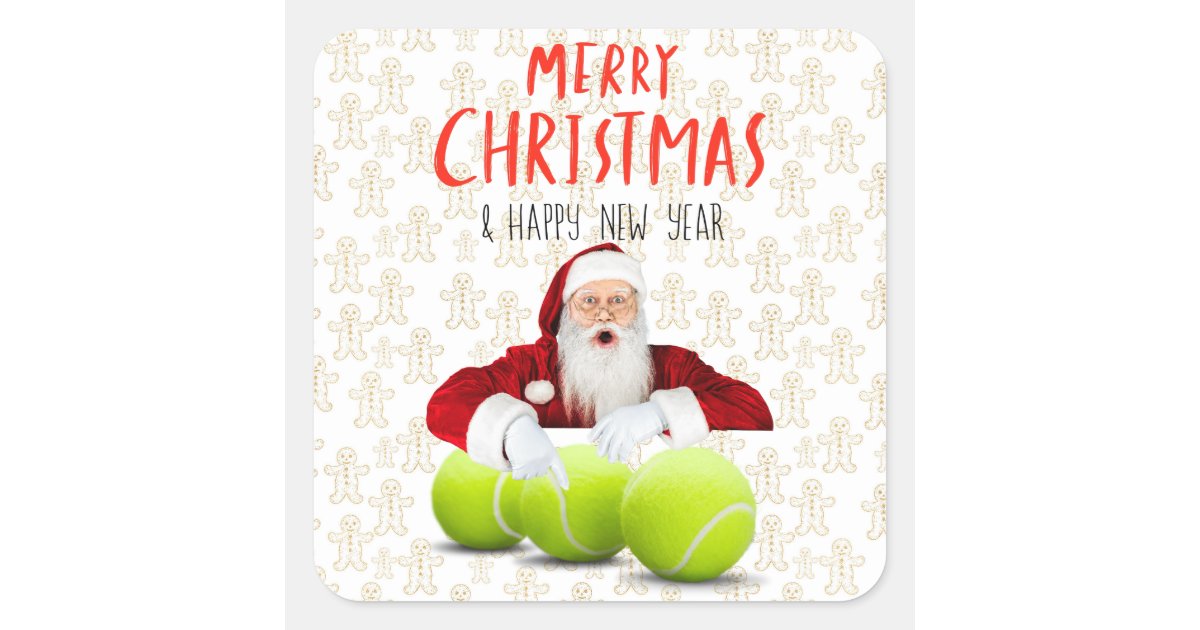 Tennis Christmas with Santa Claus Square Sticker | Zazzle