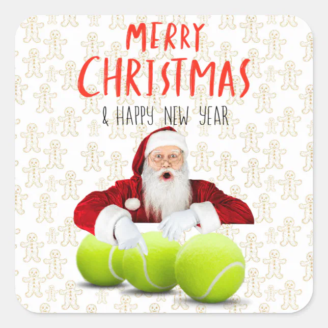 Tennis Christmas with Santa Claus Square Sticker | Zazzle