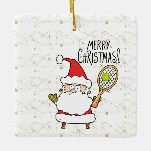 Tennis Christmas with tennis ball and Santa Claus Ceramic Ornament | Zazzle