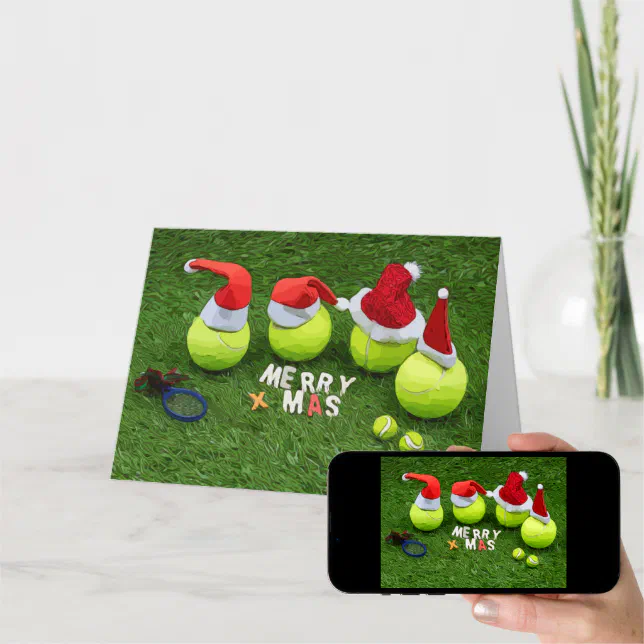 Tennis Christmas with tennis ball and Santa hat Holiday Card | Zazzle