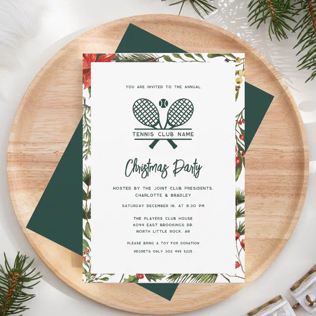 Tennis Club Members Annual Christmas Party Invitation | Zazzle