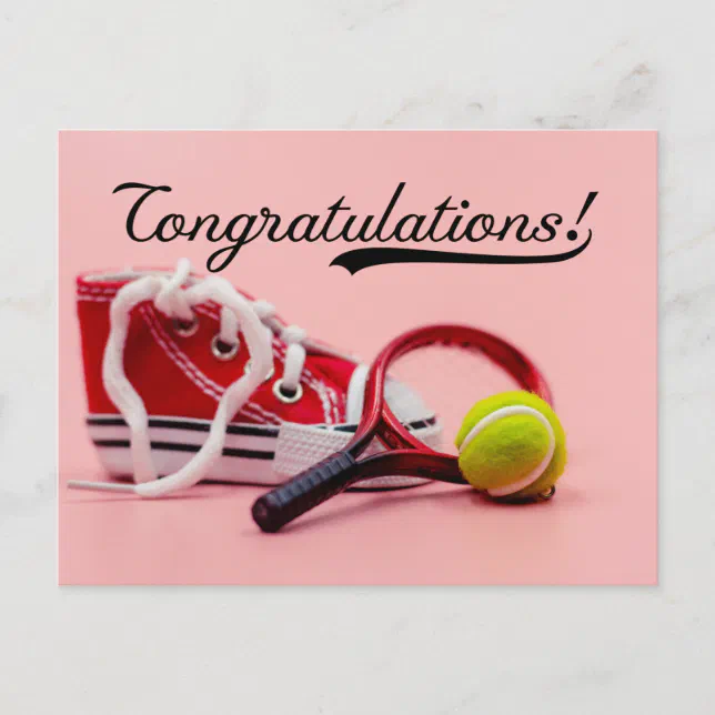 Tennis Congratulations with ball and rackets Card | Zazzle