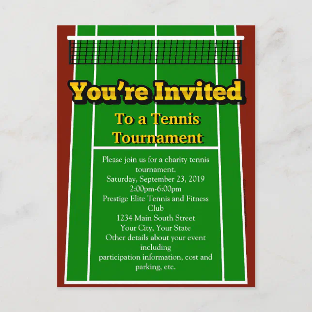 Tennis Court Layout Graphic, You're Invited Invitation Postcard | Zazzle