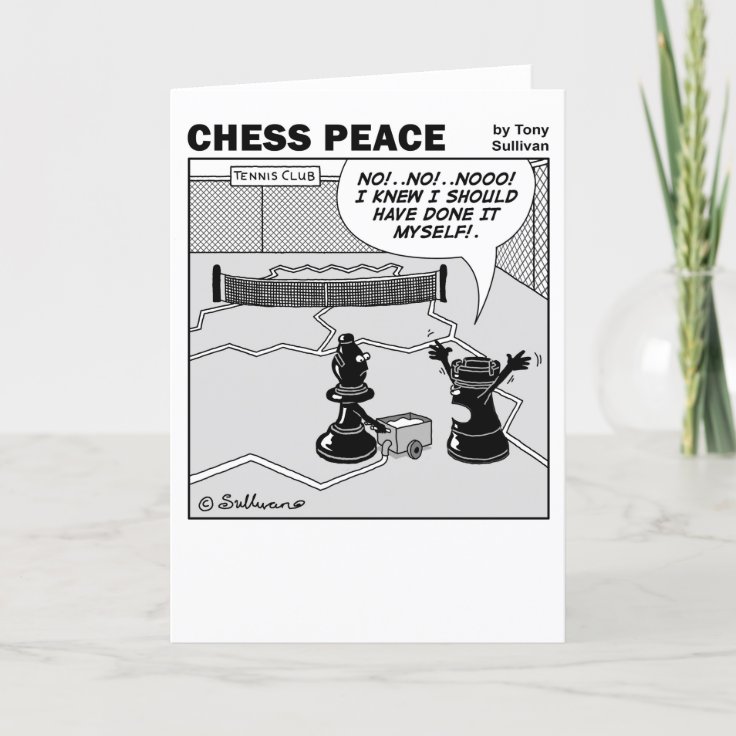 Tennis Court scene Chess Peace cartoon Card | Zazzle