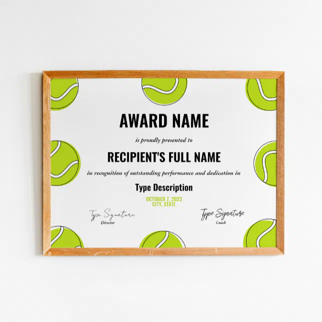 Tennis Excellence Award Certificate - Instant Poster | Zazzle