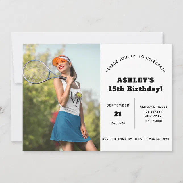 Tennis Girl Kid's Photo Birthday Party Sport Theme Invitation | Zazzle