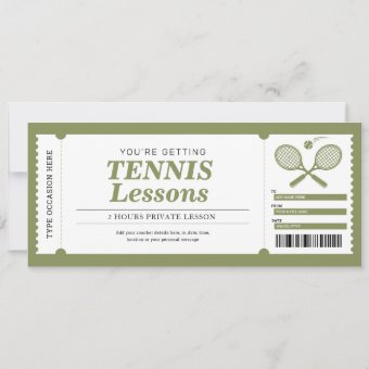 Tennis Lesson Gift Certificate Voucher Invitation | Zazzle