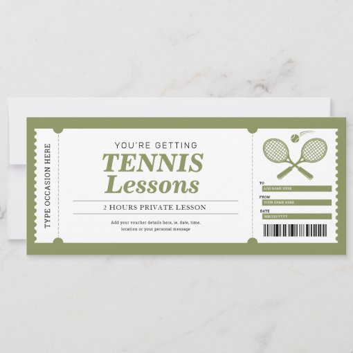 Tennis Lesson Gift Certificate Voucher Invitation | Zazzle