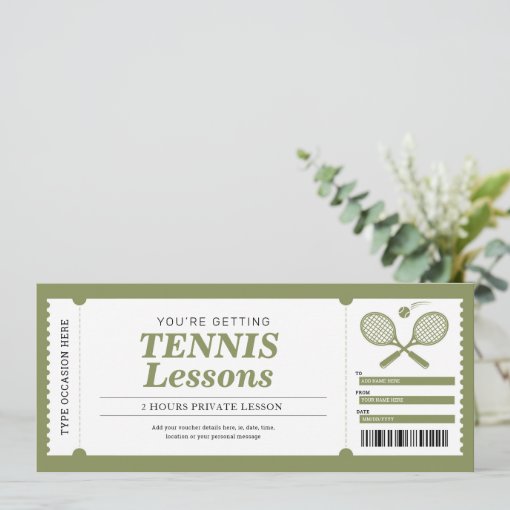 Tennis Lesson Gift Certificate Voucher Invitation | Zazzle