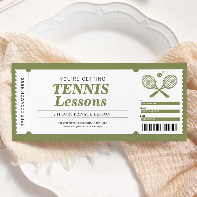 Tennis Lesson Gift Certificate Voucher Invitation | Zazzle