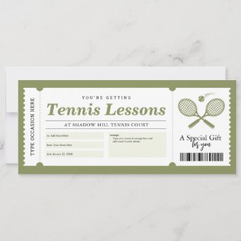 Tennis Lesson Gift Voucher Certificate Invitation | Zazzle