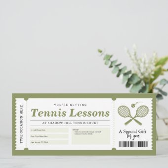 Tennis Lesson Gift Voucher Certificate Invitation | Zazzle