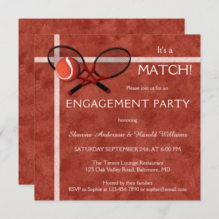 Tennis Match Themed Engagement Party Invitation | Zazzle