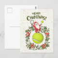 Tennis Merry Christmas with Santa Claus Postcard | Zazzle