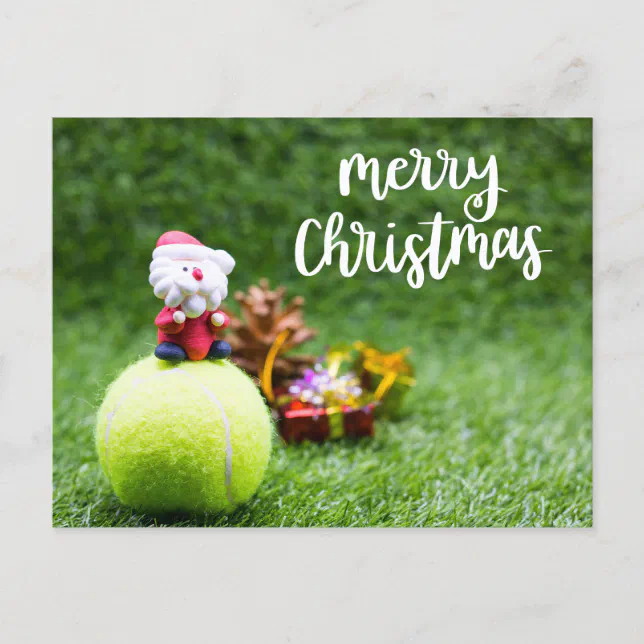 Tennis Merry Christmas with Santa Claus Postcard | Zazzle