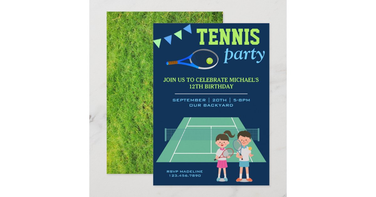 Tennis Party Kids Sports Birthday Invitation | Zazzle