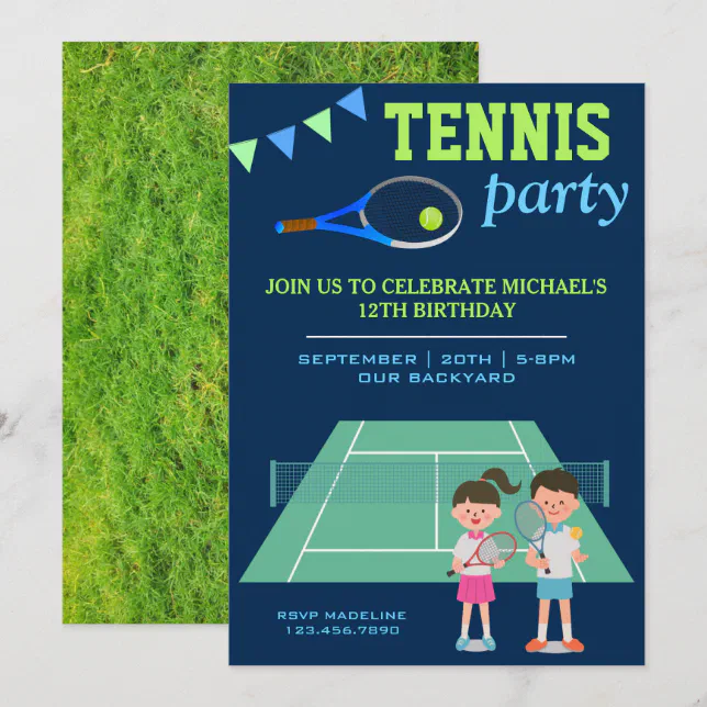 Tennis Party Kids Sports Birthday Invitation | Zazzle