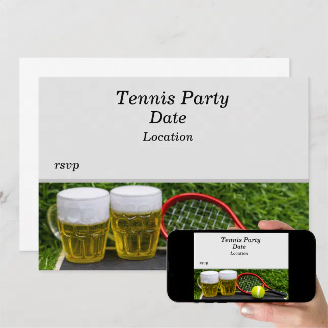 Tennis Party with racket ball and beer Invitation | Zazzle