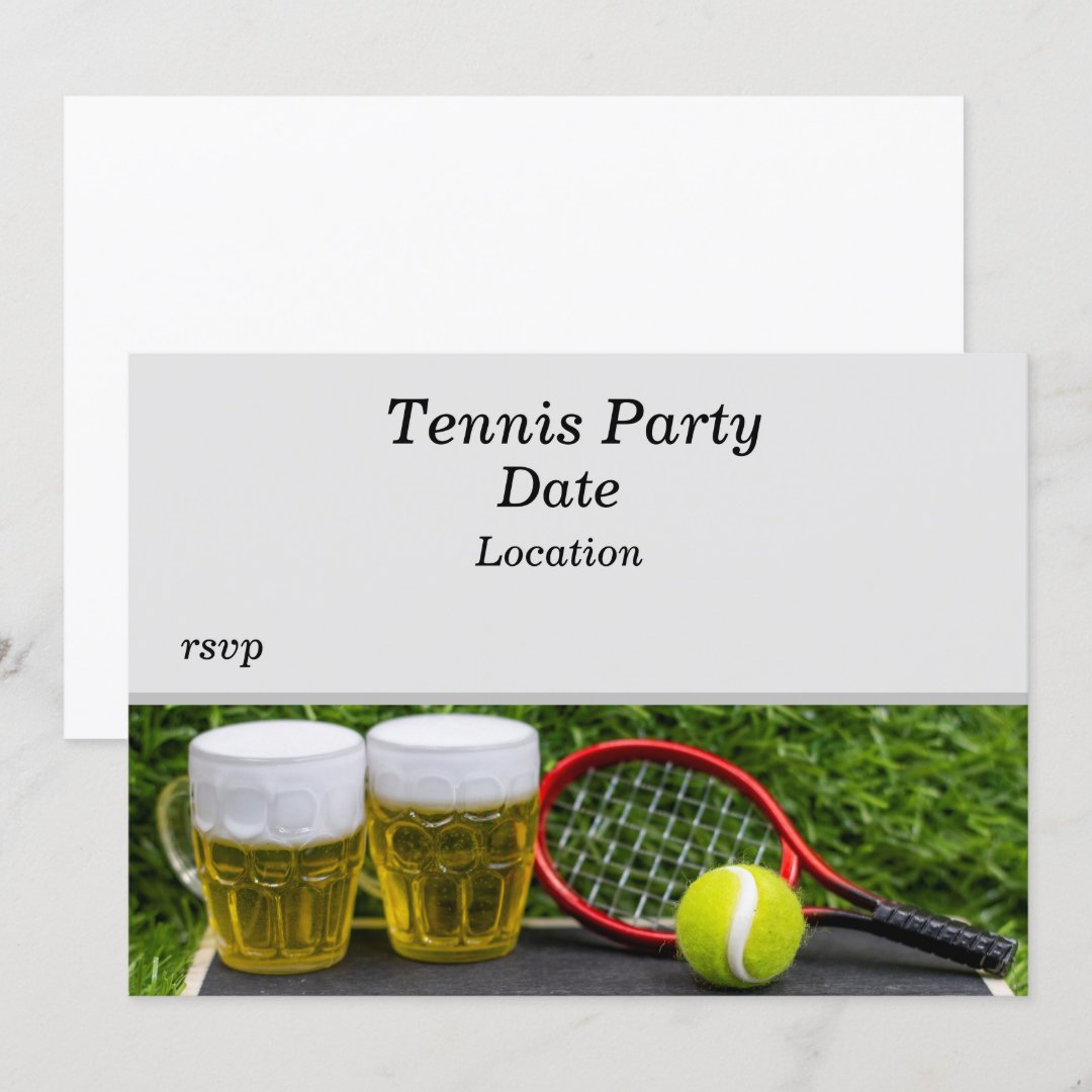 Tennis Party with racket ball and beer Invitation | Zazzle