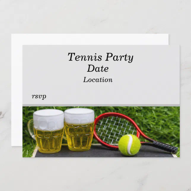 Tennis Party with racket ball and beer Invitation | Zazzle