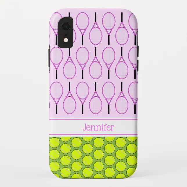 Tennis pattern custom name pink green Case-Mate iPhone case | Zazzle