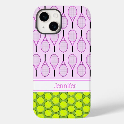 Tennis pattern custom name pink green Case-Mate iPhone case | Zazzle