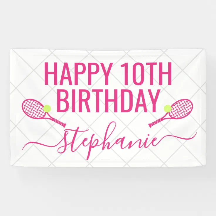 Tennis Personalized Name Pink Birthday Party Banner | Zazzle