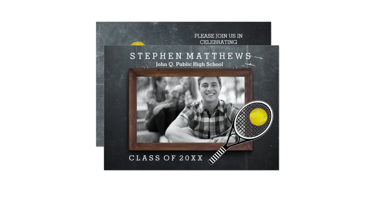 Tennis Player Chalkboard Photo Graduation Invitation | Zazzle.com