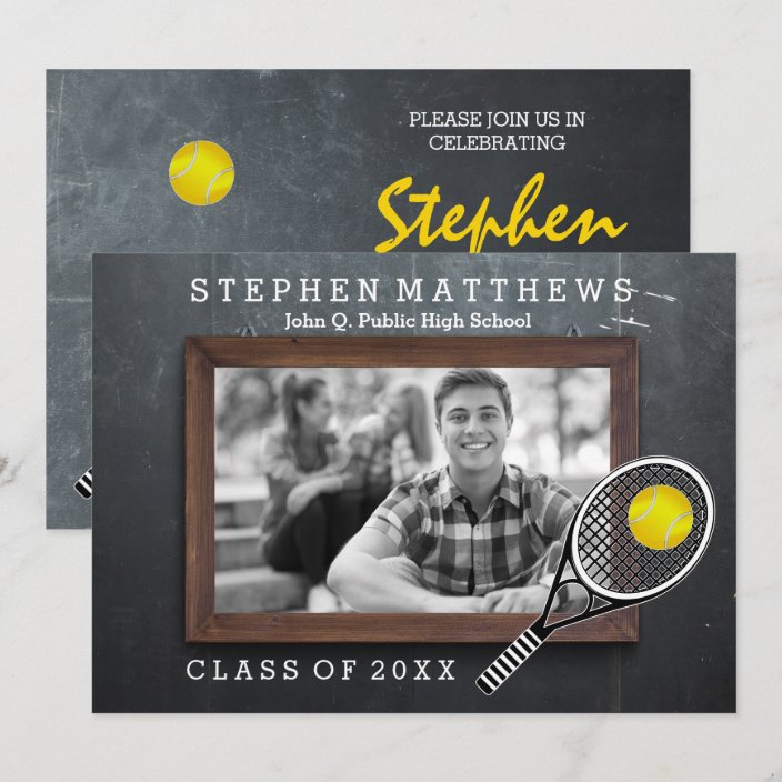 Tennis Player Chalkboard Photo Graduation Invitation | Zazzle.com