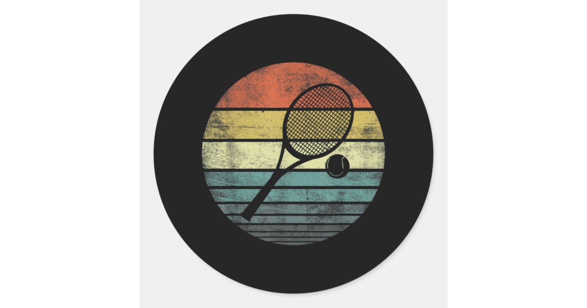 Tennis Player Retro Sunset Tennis Racquet & Ball Classic Round Sticker ...