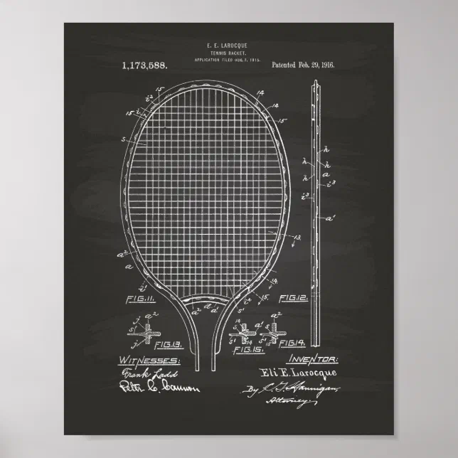 Tennis racket 1916 Patent Art - Chalkboard Poster | Zazzle