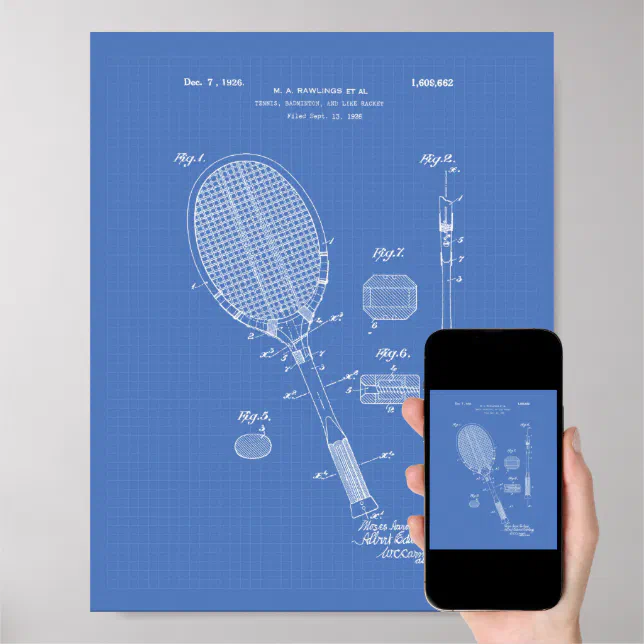 Tennis Racket 1925 Patent Art Blueprint Poster | Zazzle