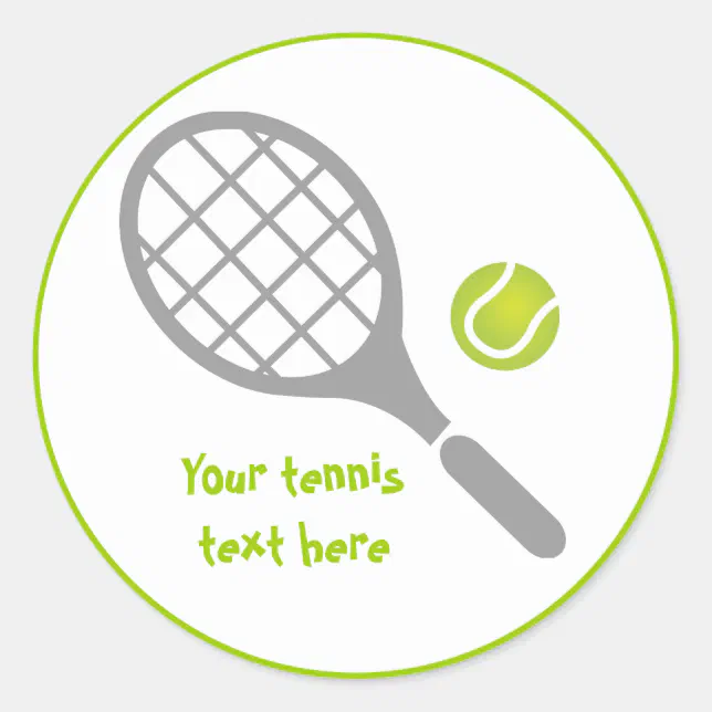 Tennis racket and ball custom classic round sticker | Zazzle