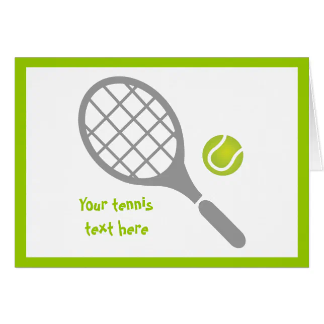 Tennis racket and ball custom greeting card | Zazzle