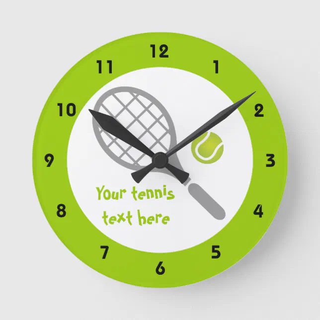 Tennis racket and ball custom round clock | Zazzle