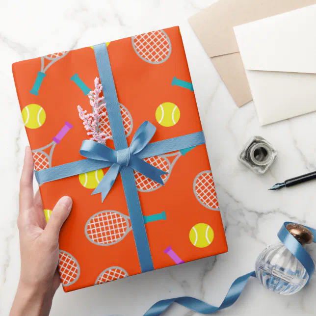 Tennis racket and ball pattern themed party wrap wrapping paper | Zazzle