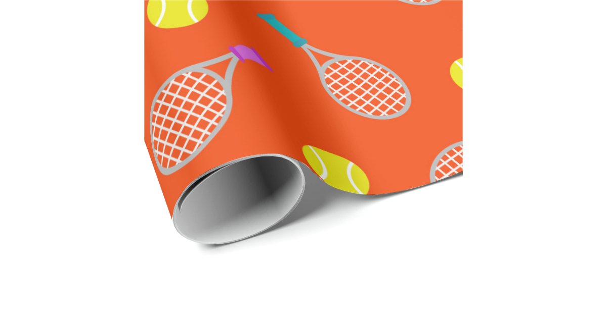 Tennis racket and ball pattern themed party wrap wrapping paper ...