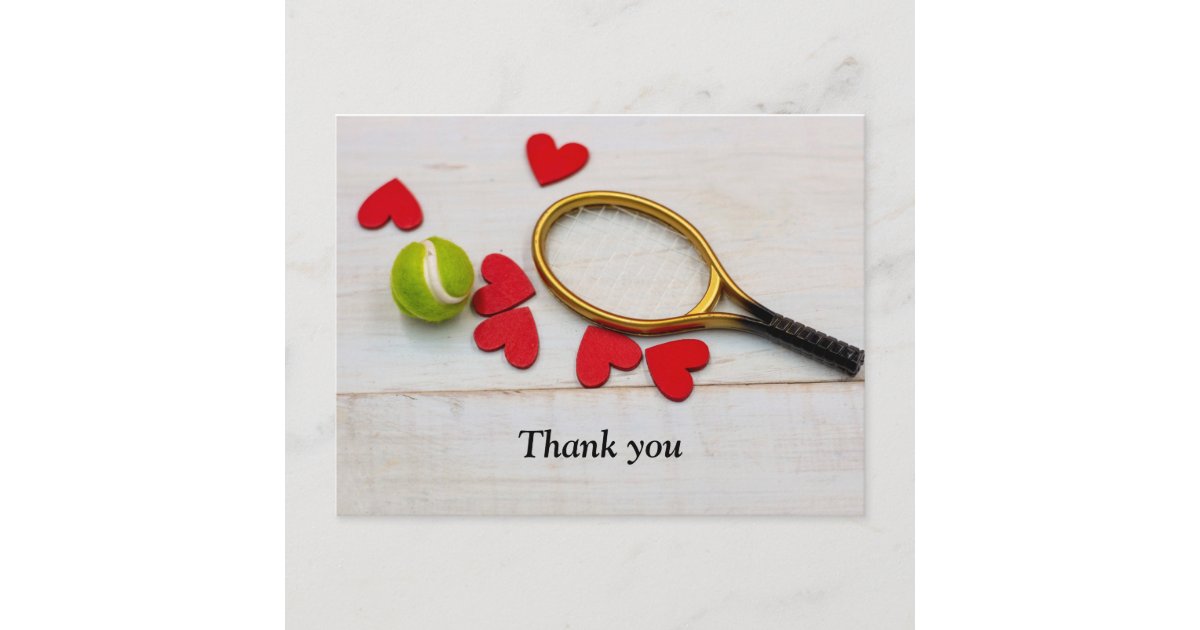 Tennis racket and ball with love red heart postcard | Zazzle