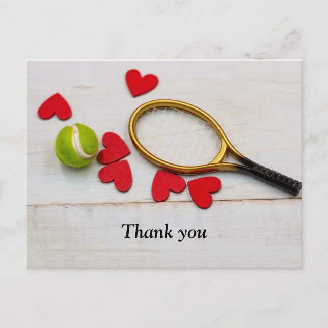 Tennis racket and ball with love red heart postcard | Zazzle