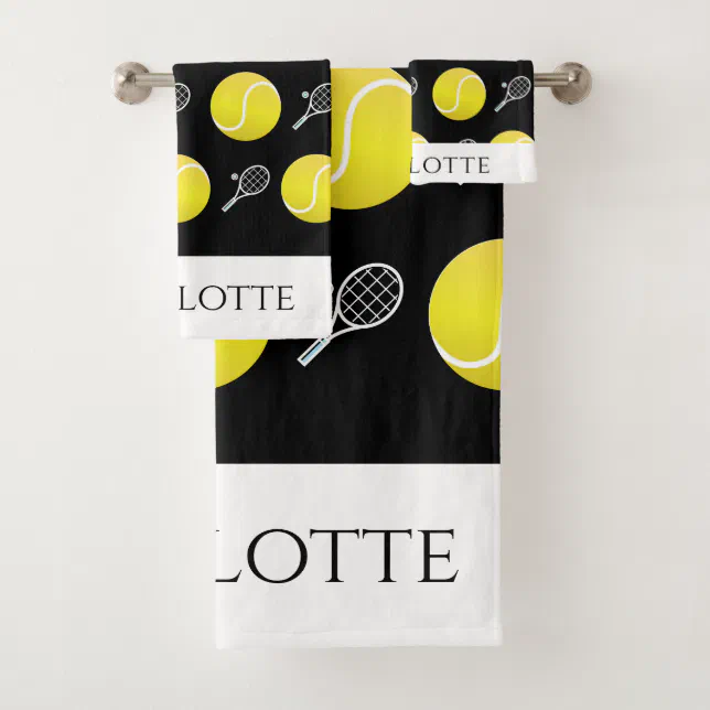 Tennis Racket Ball Pattern Design Personalized Bath Towel Set | Zazzle