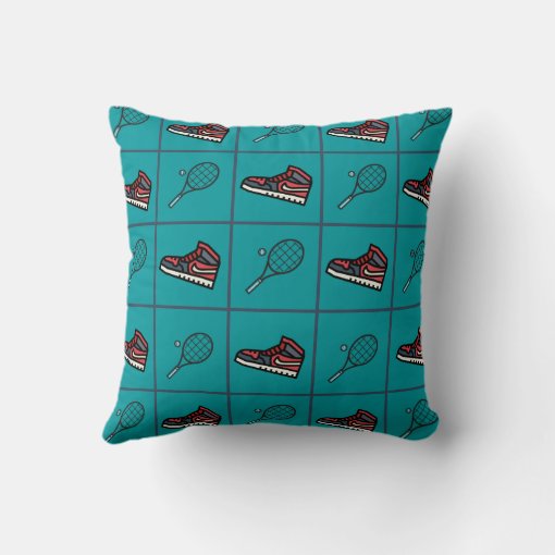 Tennis Racket Colourful Sneaker Pattern Blue Throw Pillow | Zazzle