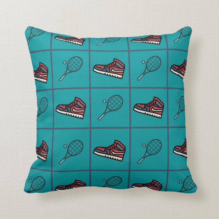 Tennis Racket Colourful Sneaker Pattern Blue Throw Pillow | Zazzle.com