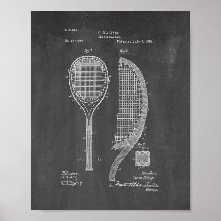 Tennis Racket Patent - Chalkboard Poster | Zazzle.com