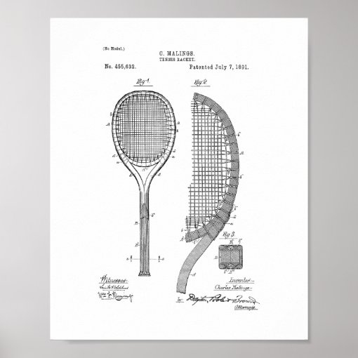 Tennis Racket Patent Poster | Zazzle