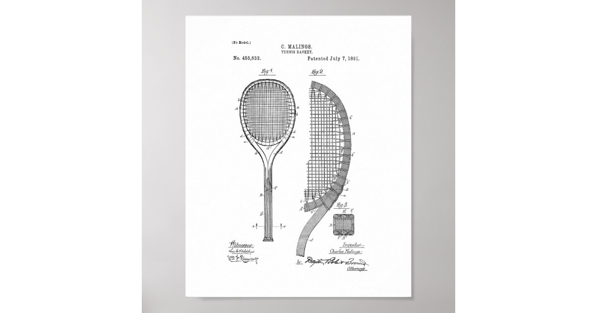Tennis Racket Patent Poster | Zazzle