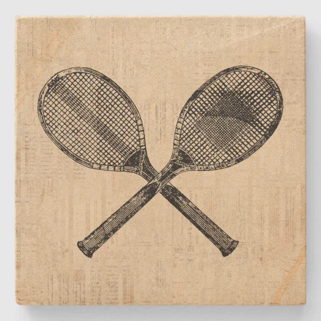 Tennis Rackets Antique Tennis Racquet Script Paper Stone Coaster | Zazzle