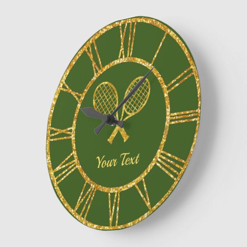 Tennis Rackets in Gold Your Text Large Clock | Zazzle