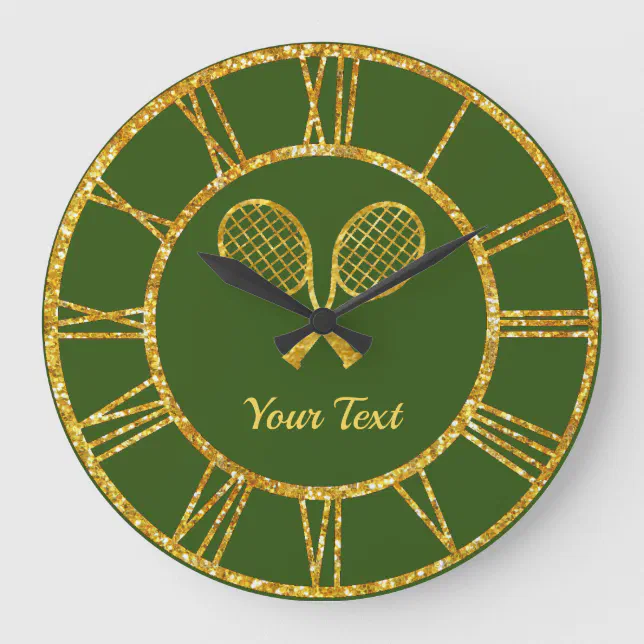 Tennis Rackets in Gold Your Text Large Clock | Zazzle