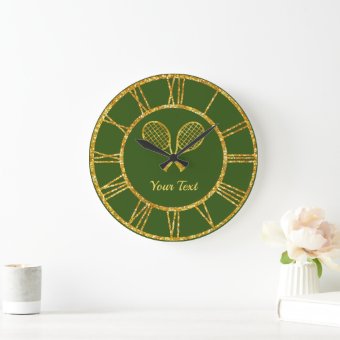 Tennis Rackets in Gold Your Text Large Clock | Zazzle